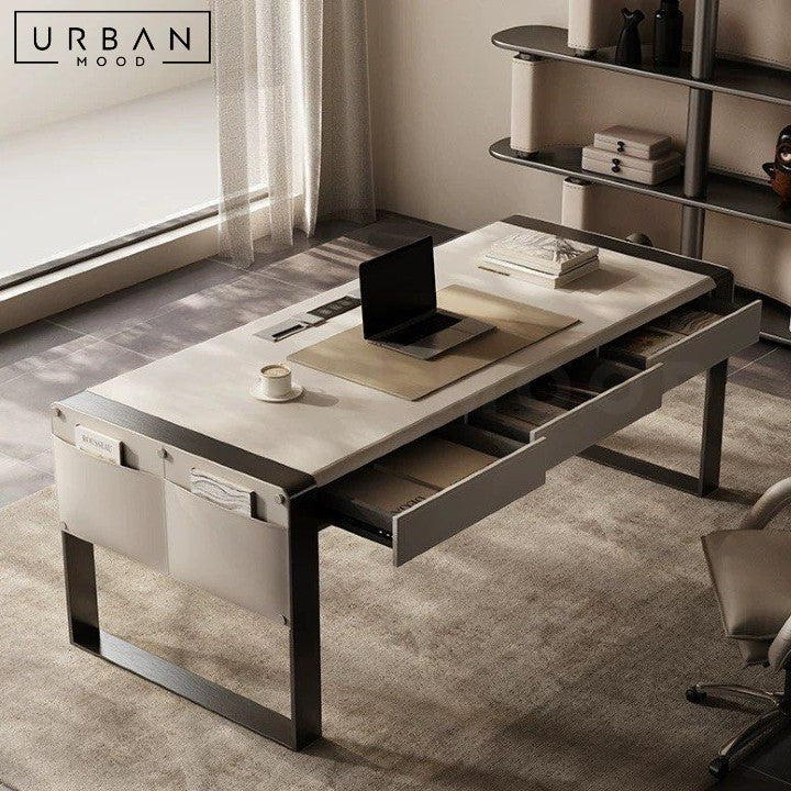 FOUDA Modern Leather Study Table Urban Mood