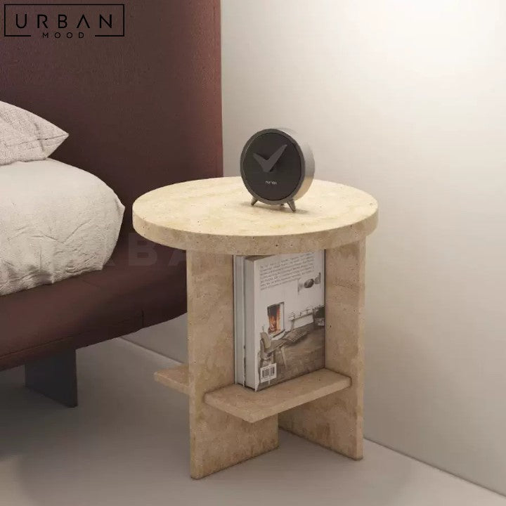 CALDWELL Wabi Sabi Travertine Bedside Table – Urban Mood