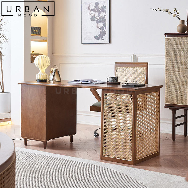 DIRK Rustic Rattan Study Table – Urban Mood