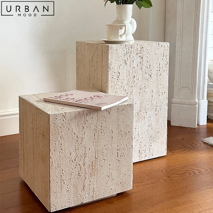 MULLNER Wabi Sabi Travertine Side Table – Urban Mood