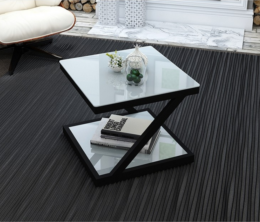 LORENZO Contemporary Z Tempered Glass Top Side Table – Urban Mood