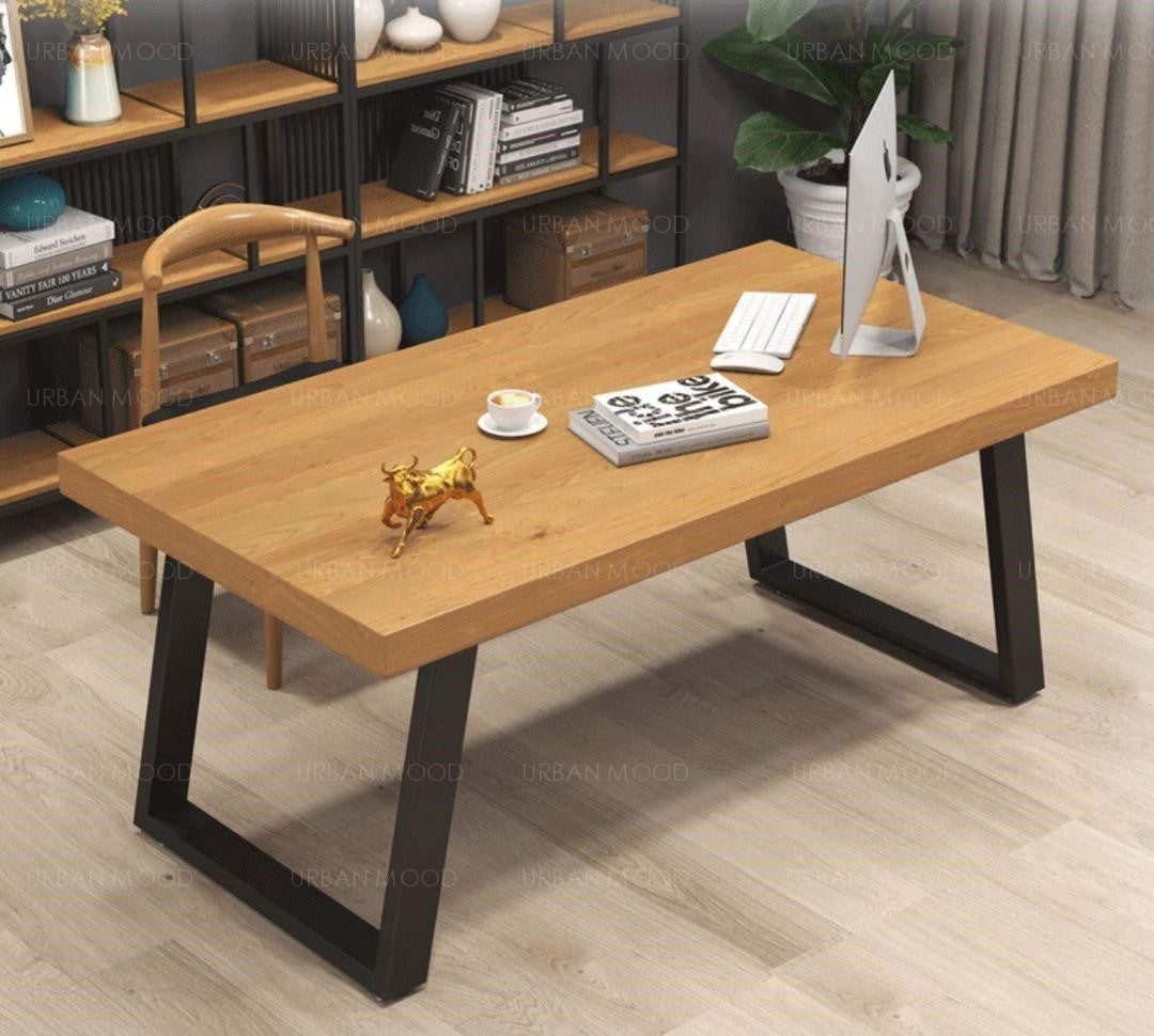 DAMIAN Modern Rustic Solid Pine Wood Office Writing Table – Urban Mood