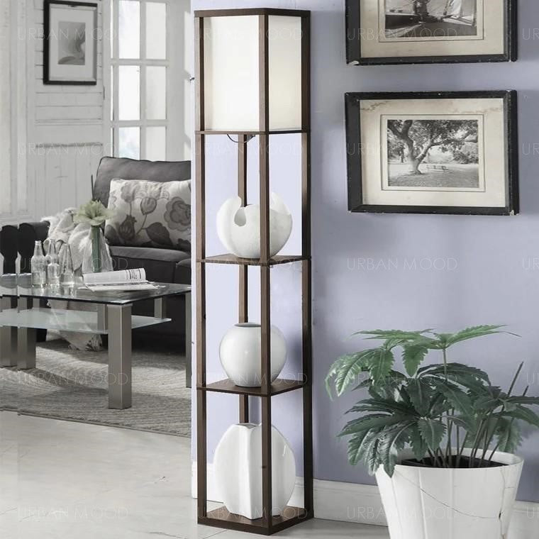 FAYE Oriental Wooden Standing Lamp with Display Shelves – Urban Mood