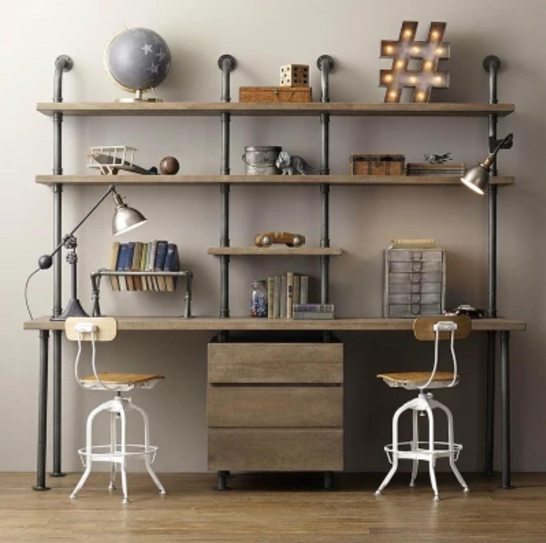Industrial pipe desk with shelves store